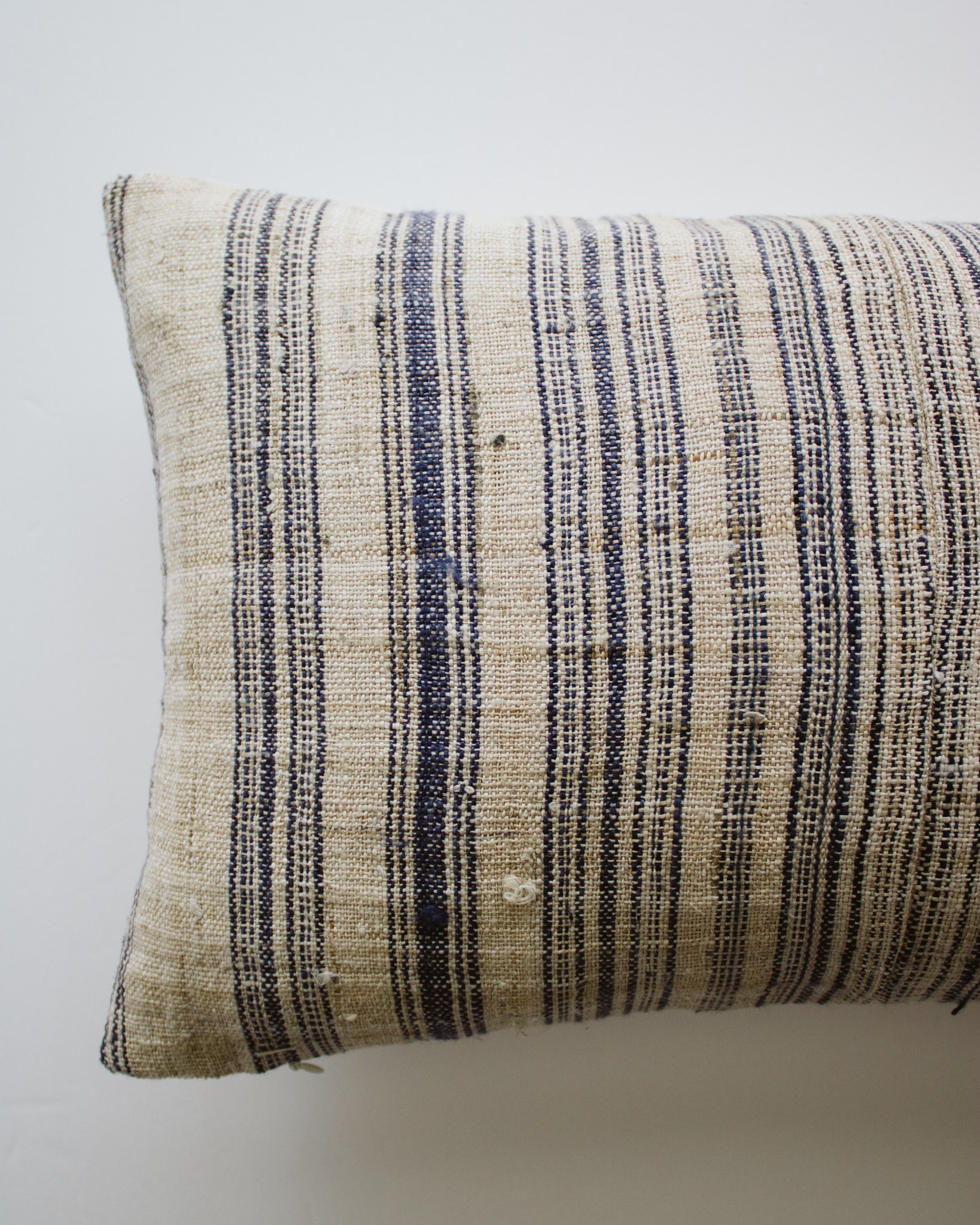 Blue Striped Hmong Lumbar Pillow Cover, Homespun Hemp Pillow ...
