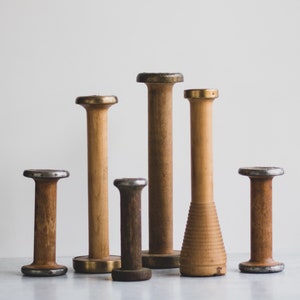 Assorted Antique Wooden Spool Candlesticks, Industrial Spool Candle ...