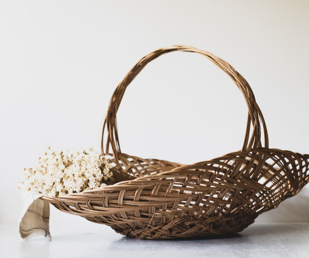 Large Vintage Gathering Basket With Handle Light Natural - Etsy