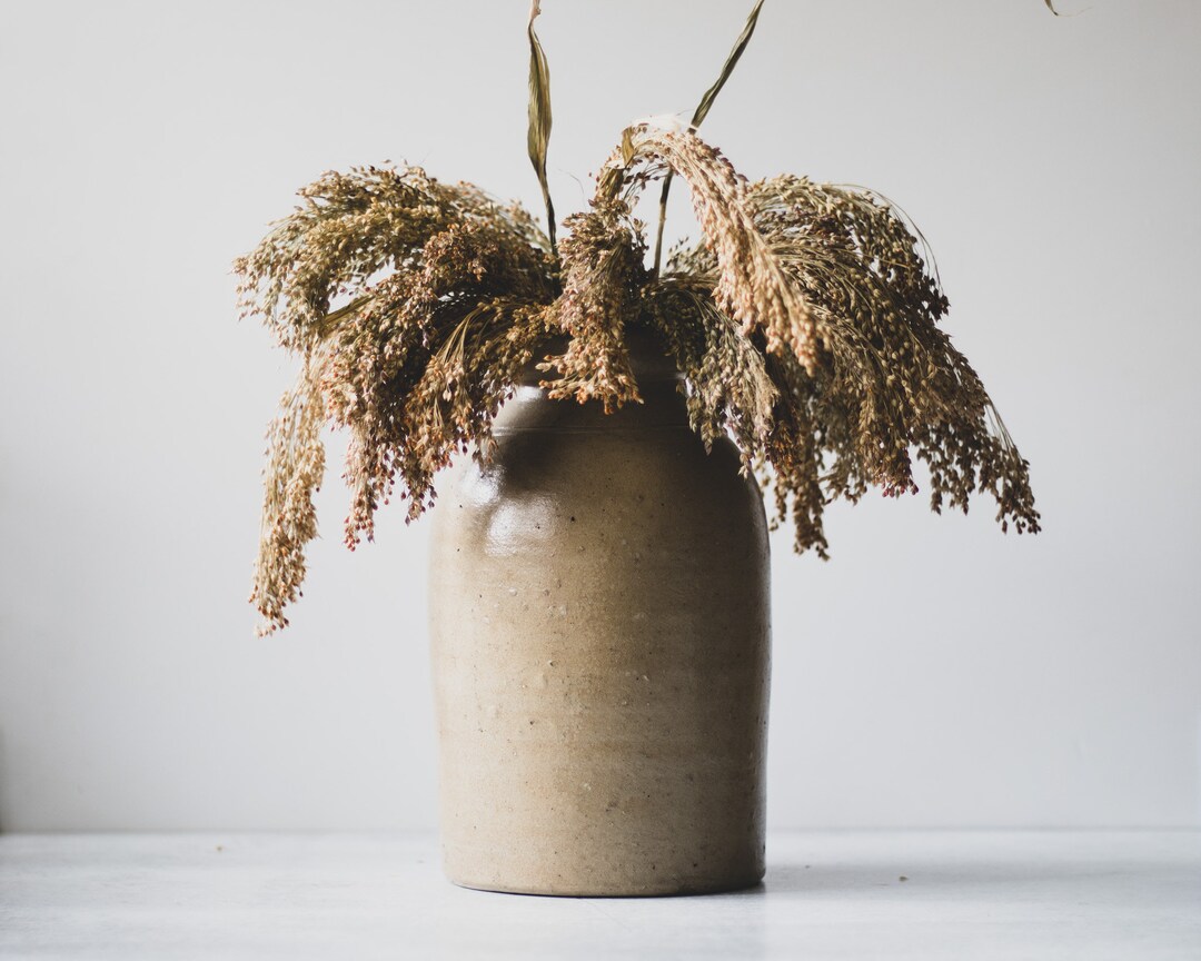 Primitive Salt Glazed Stoneware Crock, Beige Ceramic Vase, Modern ...