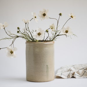 Tall Antique Beige Stoneware Crock Jar, Salt Glazed Primitive Crock for ...