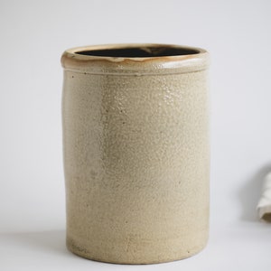 Tall Antique Beige Stoneware Crock Jar, Salt Glazed Primitive Crock for ...