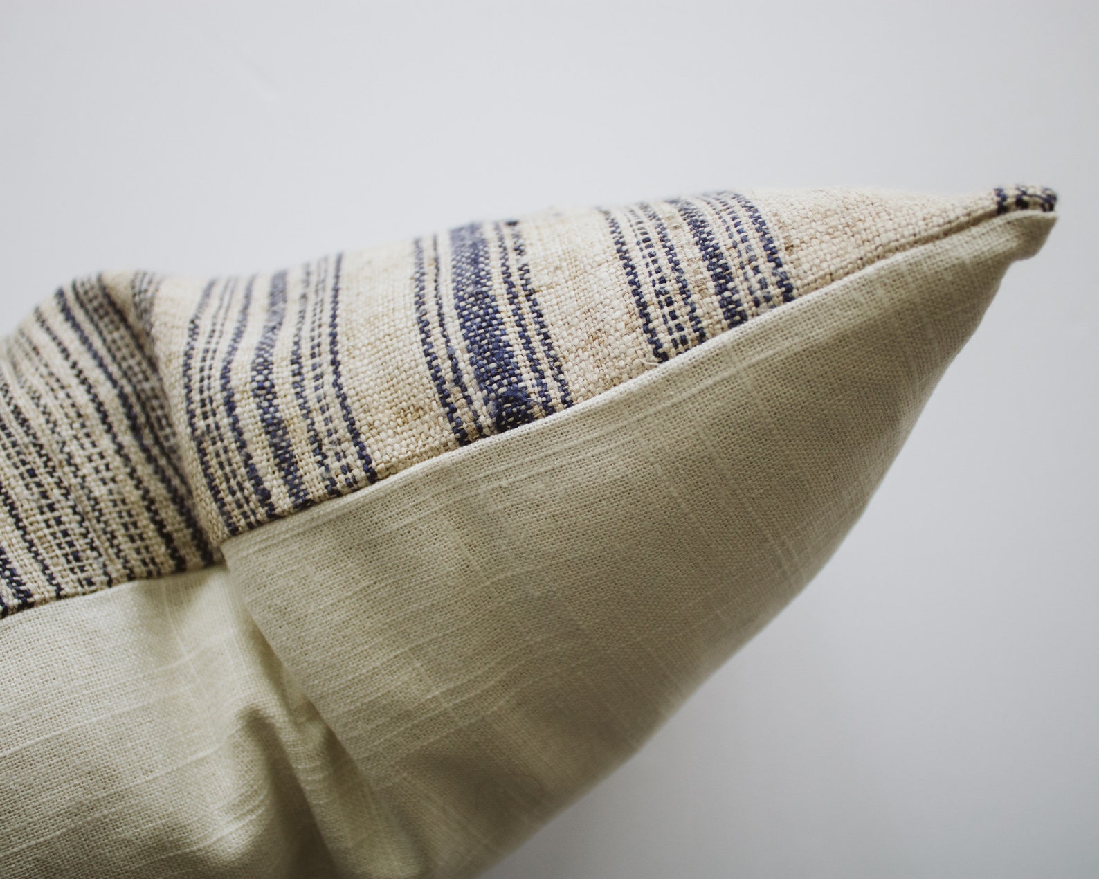 Blue Striped Hmong Lumbar Pillow Cover, Homespun Hemp Pillow ...