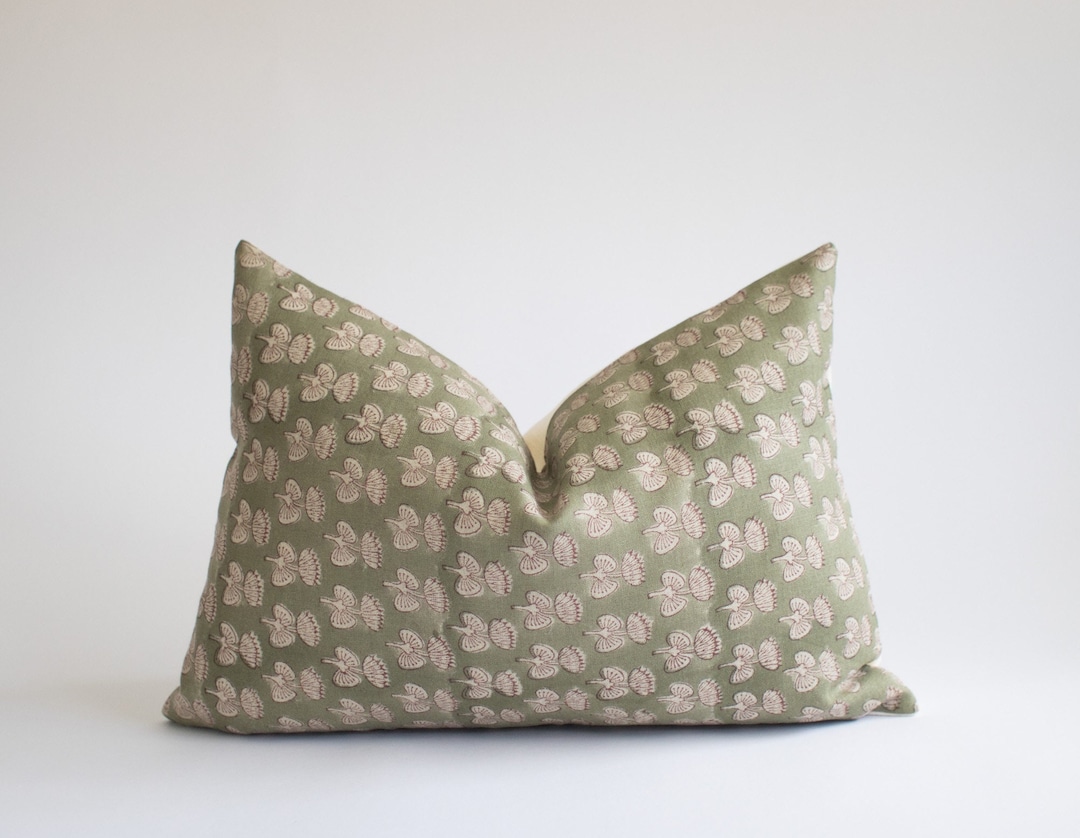 Sage Green Block Print Throw Pillow Cover, Hand Block Printed Pillow ...