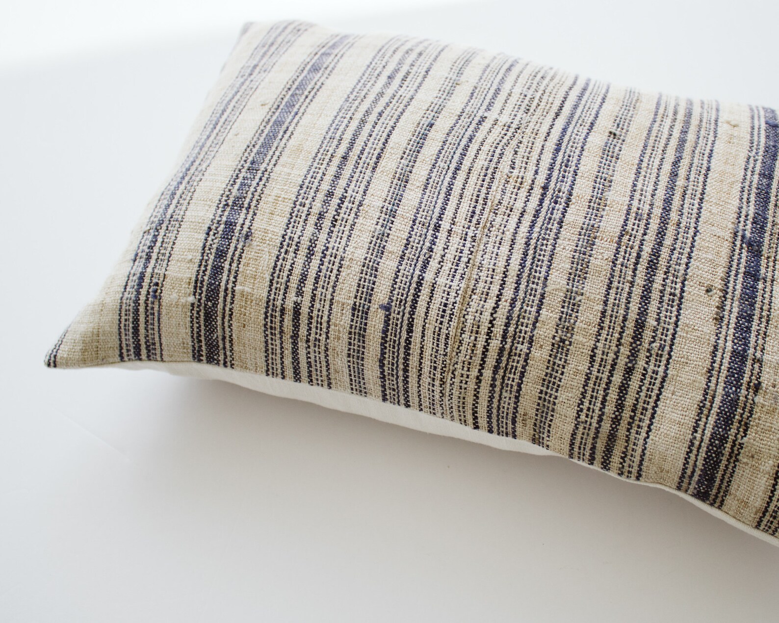 Blue Striped Hmong Lumbar Pillow Cover, Homespun Hemp Pillow ...