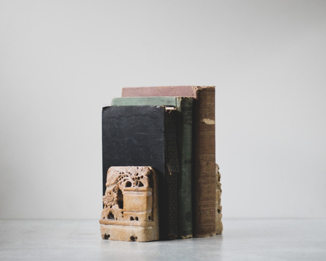 Vintage Chinese Soapstone Bookends Carved Stone Book Ends Shelf Styling ...