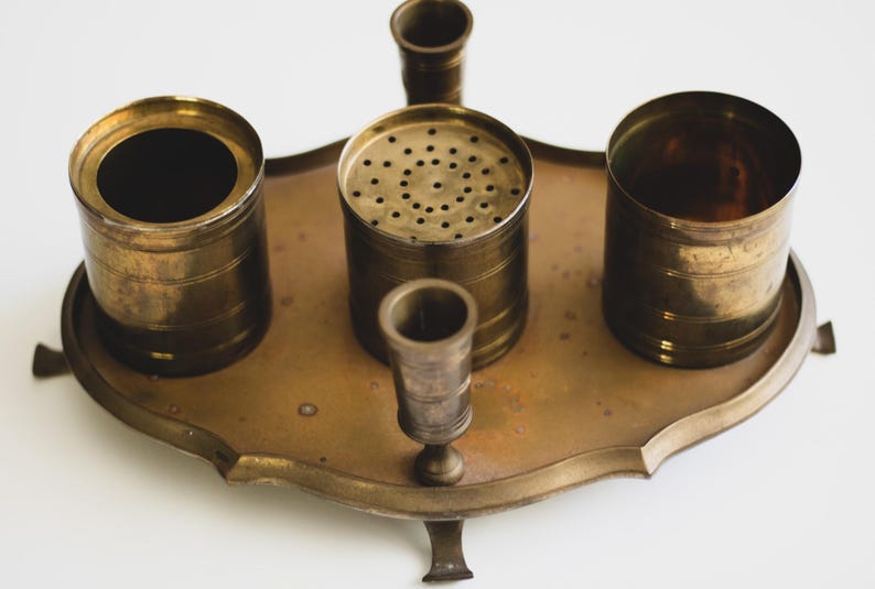 Vintage Mottahedeh Anpassung Messing Doppel Inkwell Schreibtisch Set ...
