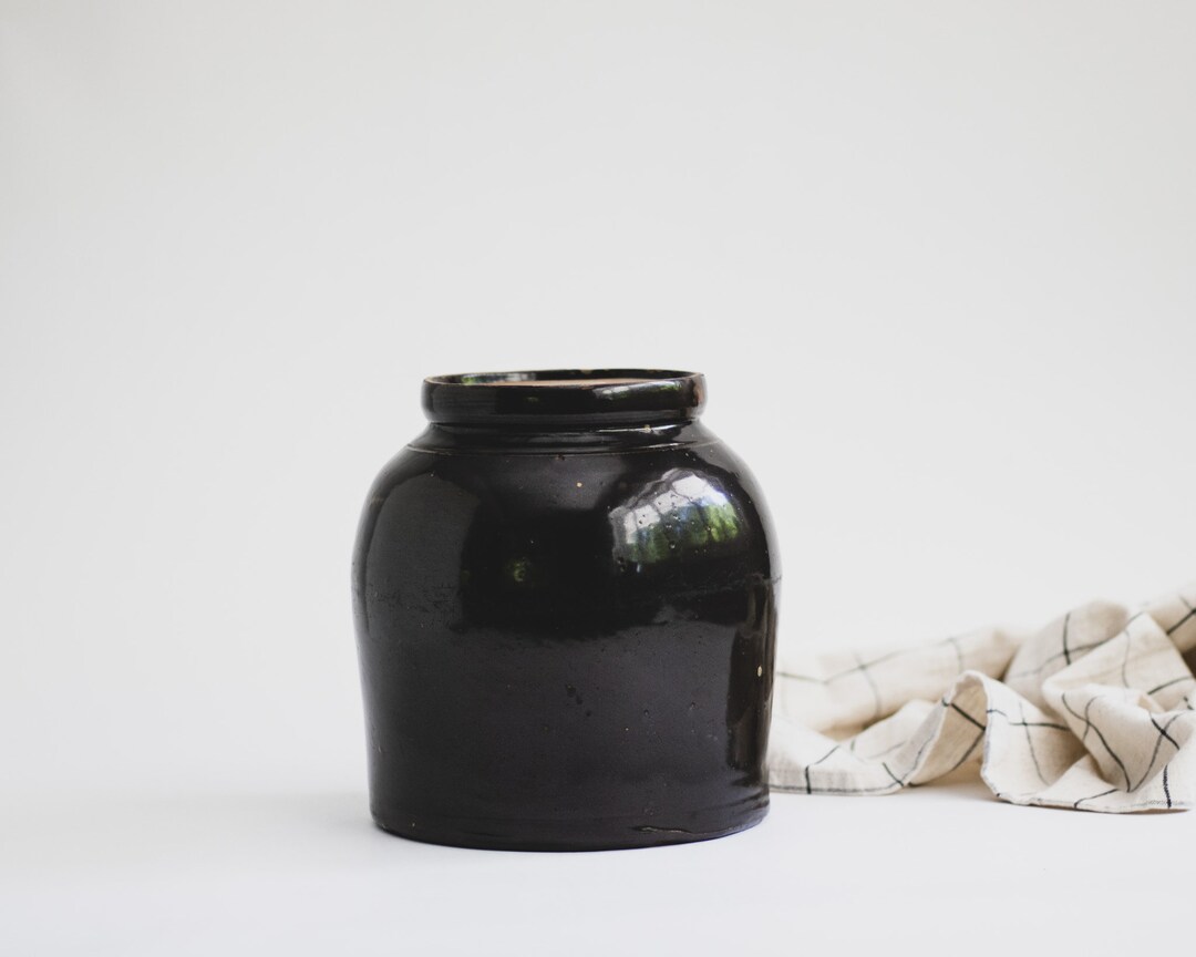 Antique Brown Stoneware Lidded Canister, Vintage Crock Jar With Lid ...
