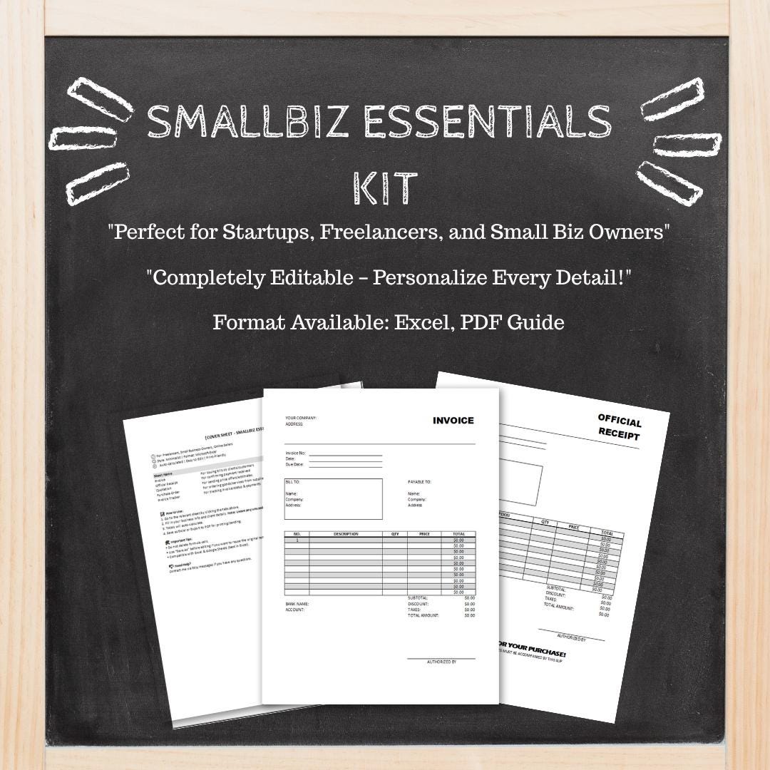 Smallbiz Essentials Kit | Excel Invoice, Receipt, Quotation, PO + FREE ...