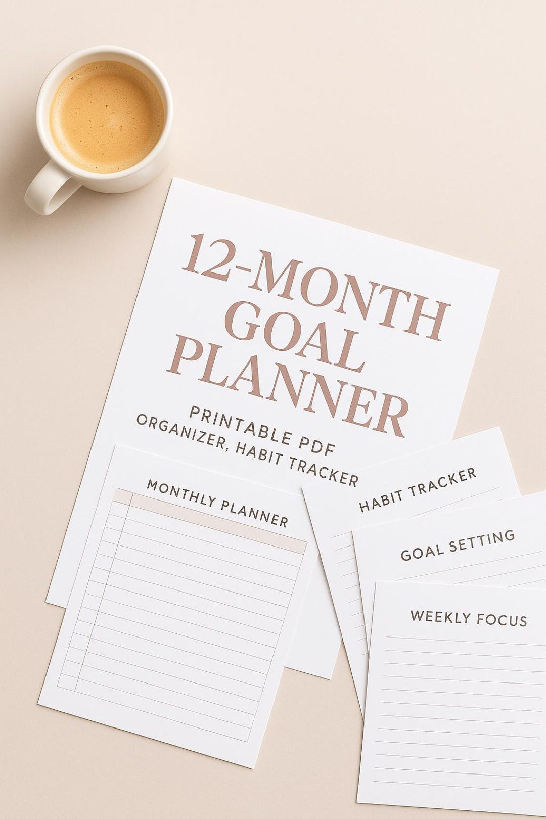 12-month Goal Planner | Printable PDF Organizer | Monthly & Weekly ...
