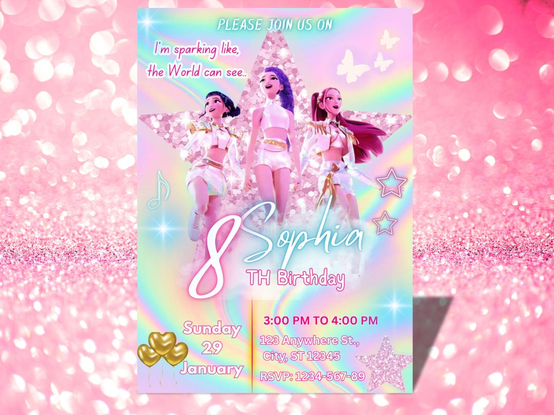 Kpop Birthday Invitation | Digital Party Invite for Girls | Printable K ...