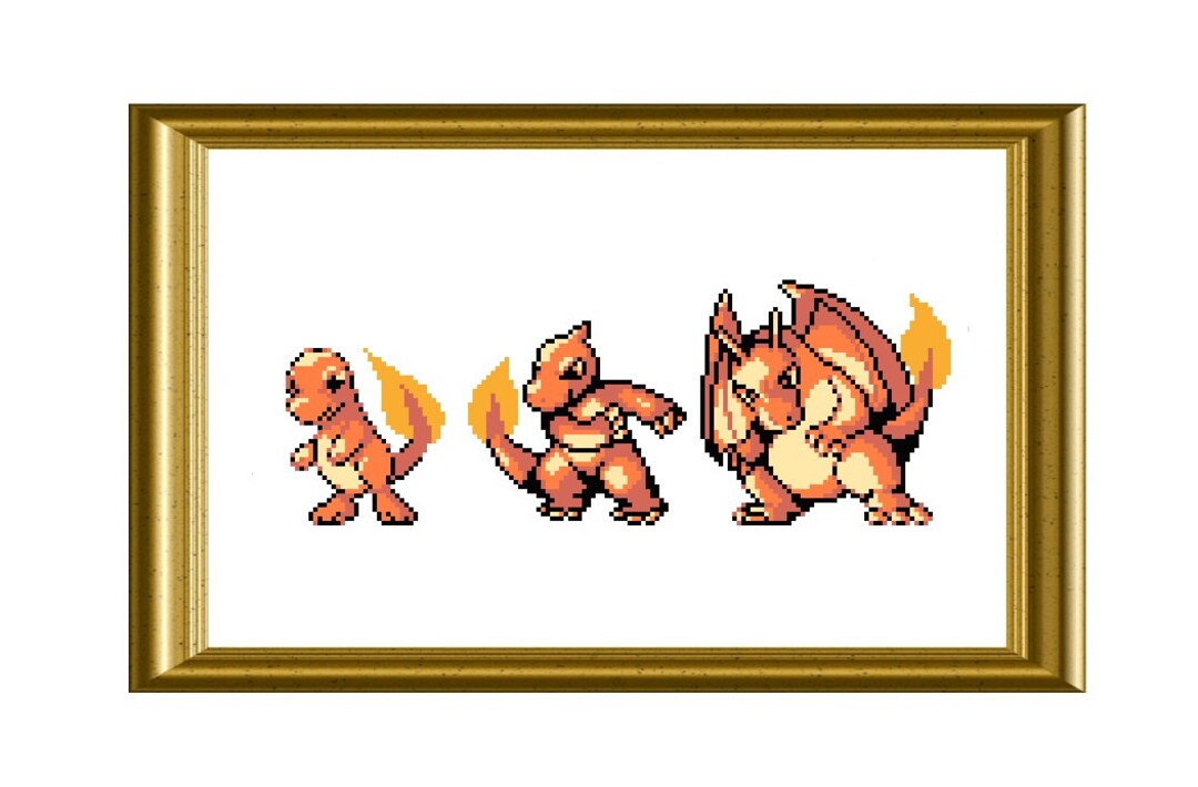 Charmander Evolution Pokemon Counted Cross Stitch Pattern PDF Gameboy ...