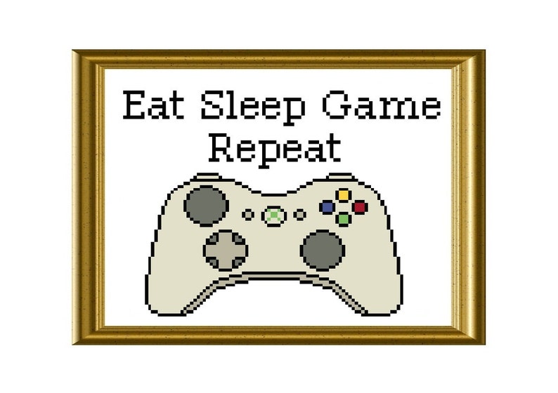 Eat Sleep Game Repeat Xbox Controller Funny Cross Stitch Pattern Video ...