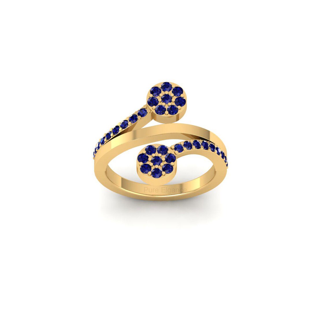 14K Gold Plated Sapphire Bypass Ring: Swirl Cluster Design - Etsy