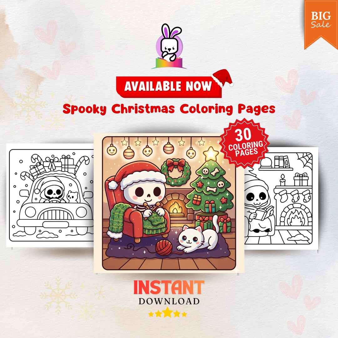 30 Spooky Christmas Coloring Pages, Creepy Cute Kawaii Style, Bold Easy ...