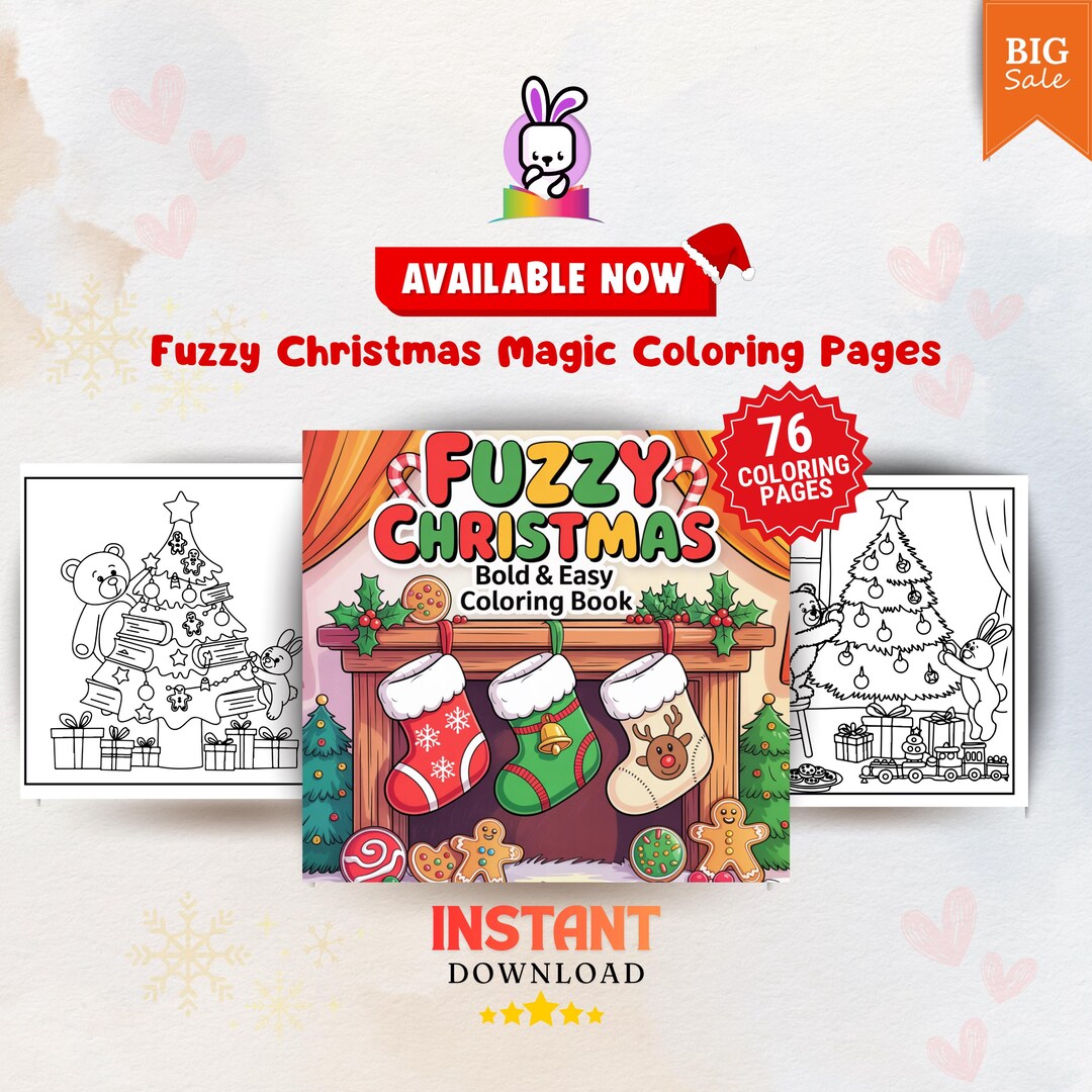 76 Fuzzy Christmas Magic Coloring Pages, Kawaii Cute Book, Adult & Kids ...