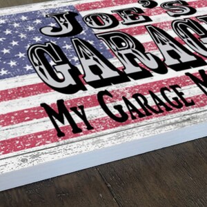 Personalized Garage Sign SOLID WOOD 16.5 X 10.5 Custom American Flag ...