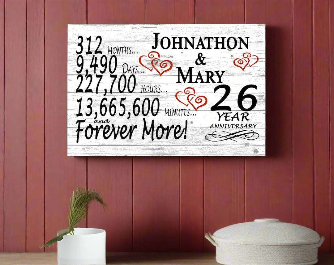 Personalized 26th Anniversary Gift - Wood Sign Custom Names - Etsy