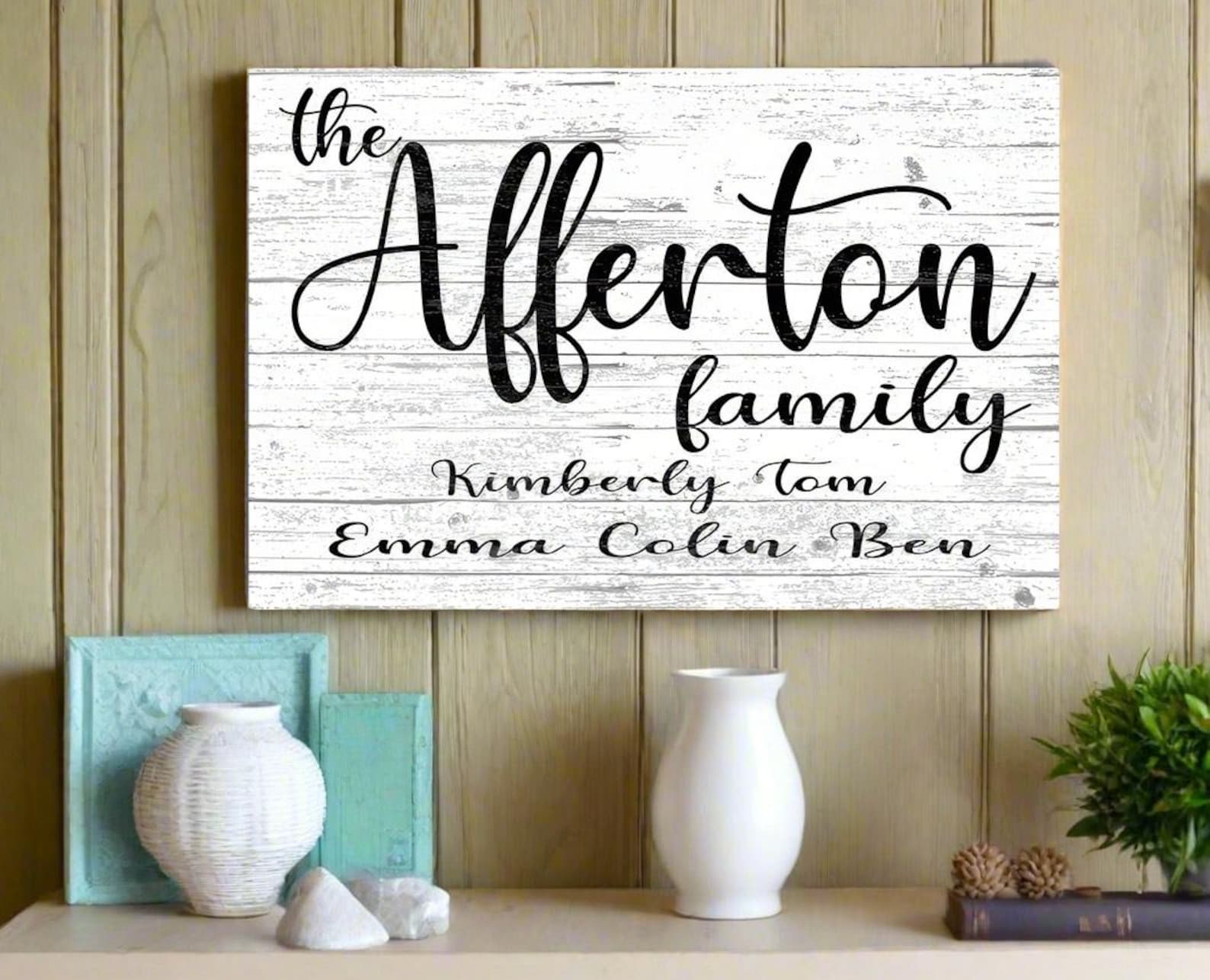 Personalized Family Name Sign With Family Member Names - Solid Wood ...