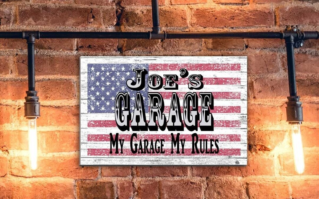 Personalized Garage Sign SOLID WOOD 16.5 X 10.5 Custom American Flag ...
