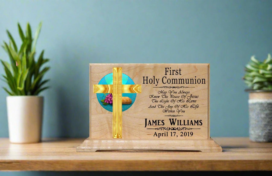 Personalized First Communion Plaque: American Maple Christian Keepsake ...