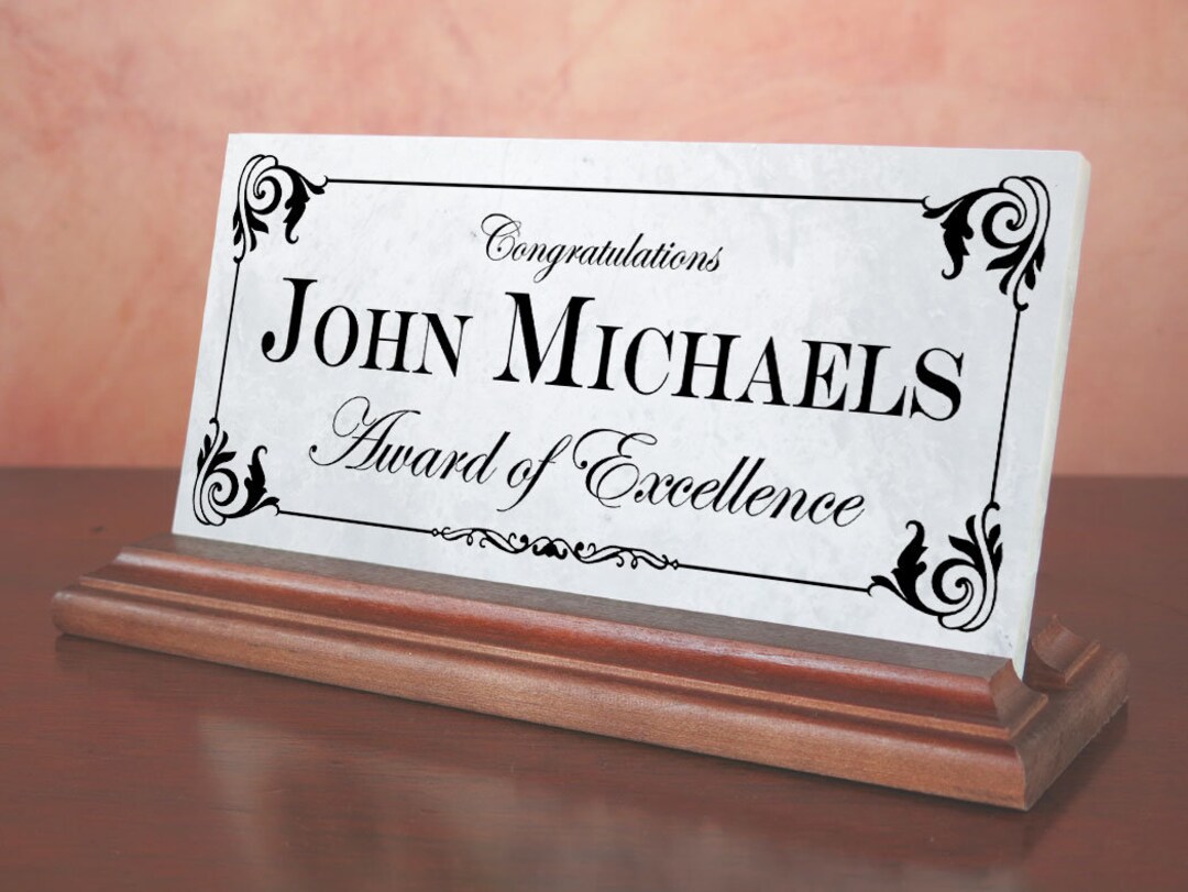 Personalized Recognition Award Marble Plaque for Desk Shelf Mantle ...