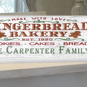 Christmas Gingerbread Bakery Sign Personalized Vintage Style Holiday ...