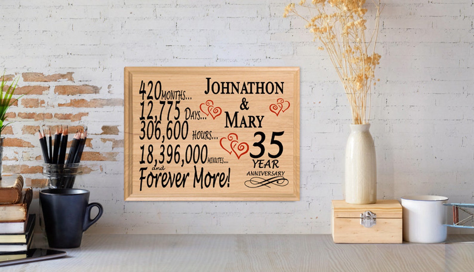 Personalized 35th Anniversary Maple Wood Gift: Heart Artwork - Etsy
