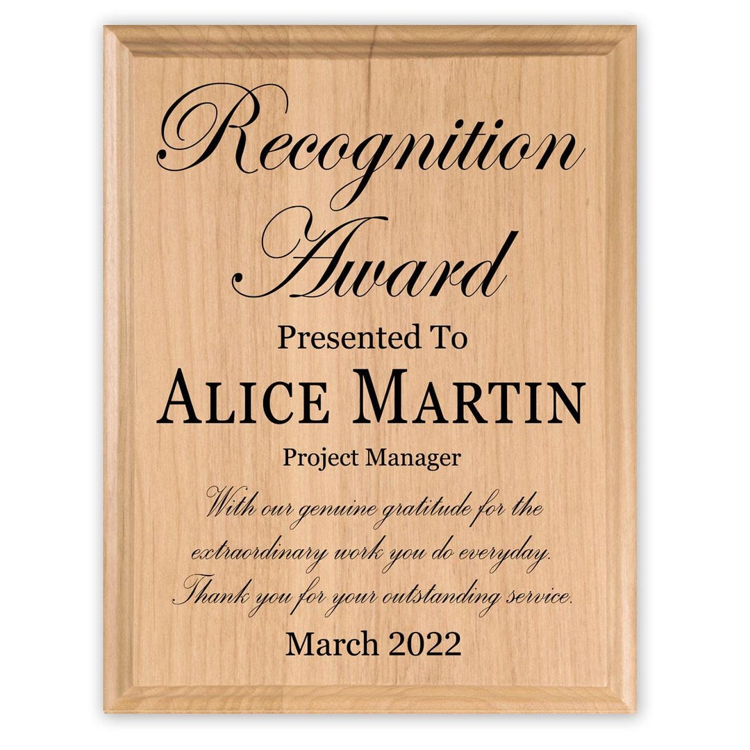 Recognition Award Plaque Custom Appreciation Gift Sign for Employee ...
