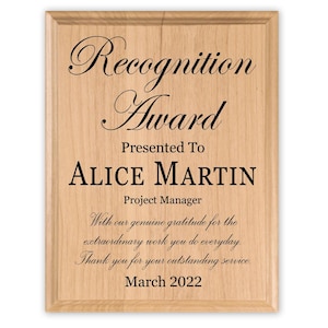 Recognition Award Plaque Custom Appreciation Gift Sign for Employee ...