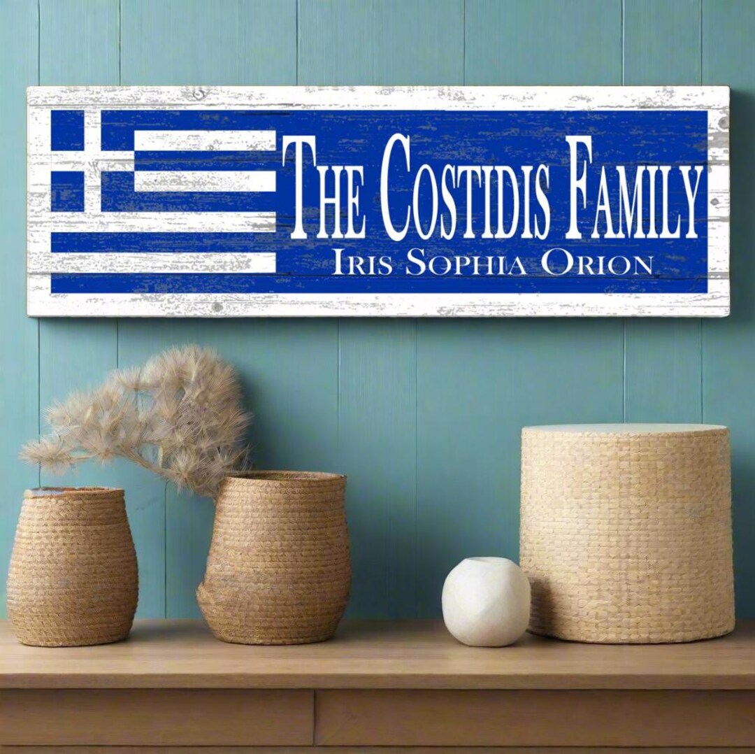 Personalized Greek Flag Family Name Sign: Solid Wood Home Decor - Etsy