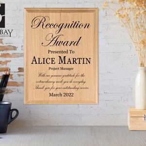 Recognition Award Plaque Custom Appreciation Gift Sign for Employee ...