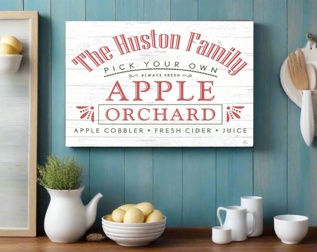 Custom Apple Orchard Sign Personalized Vintage Farmhouse Wooden Style ...