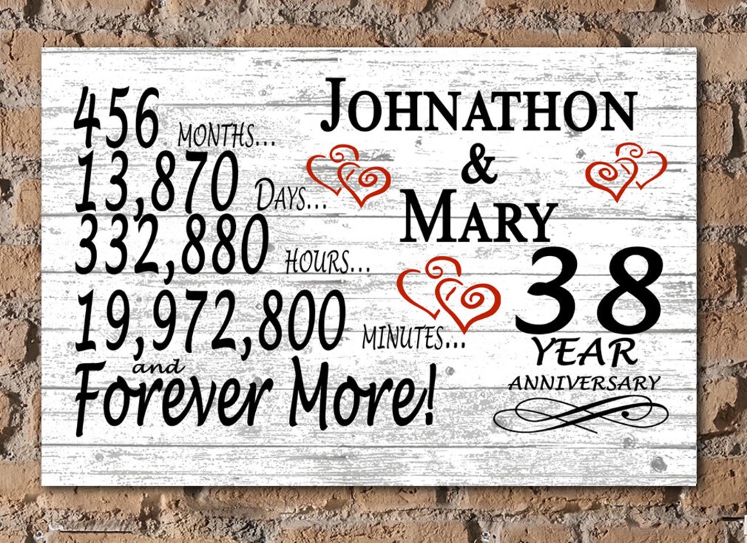 38 Year Anniversary Gift PERSONALIZED 38th Wedding Anniversary Sign ...