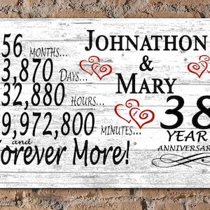 38 Year Anniversary Gift PERSONALIZED 38th Wedding Anniversary Sign ...