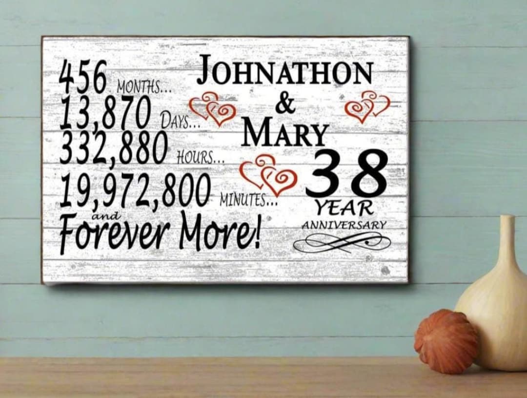 38 Year Anniversary Gift PERSONALIZED 38th Wedding Anniversary Sign ...