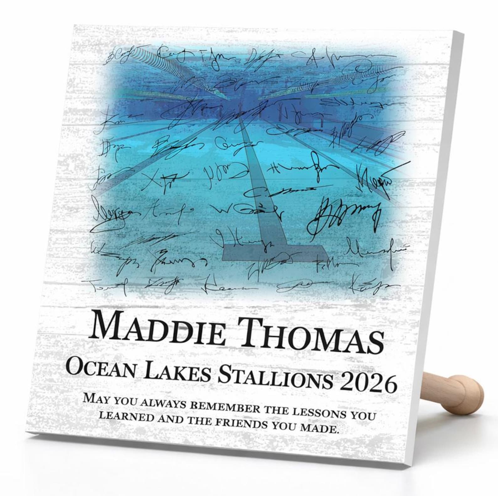 Personalized Swim Team Plaque – Solid Wood Coach Gift, Signable Surface ...