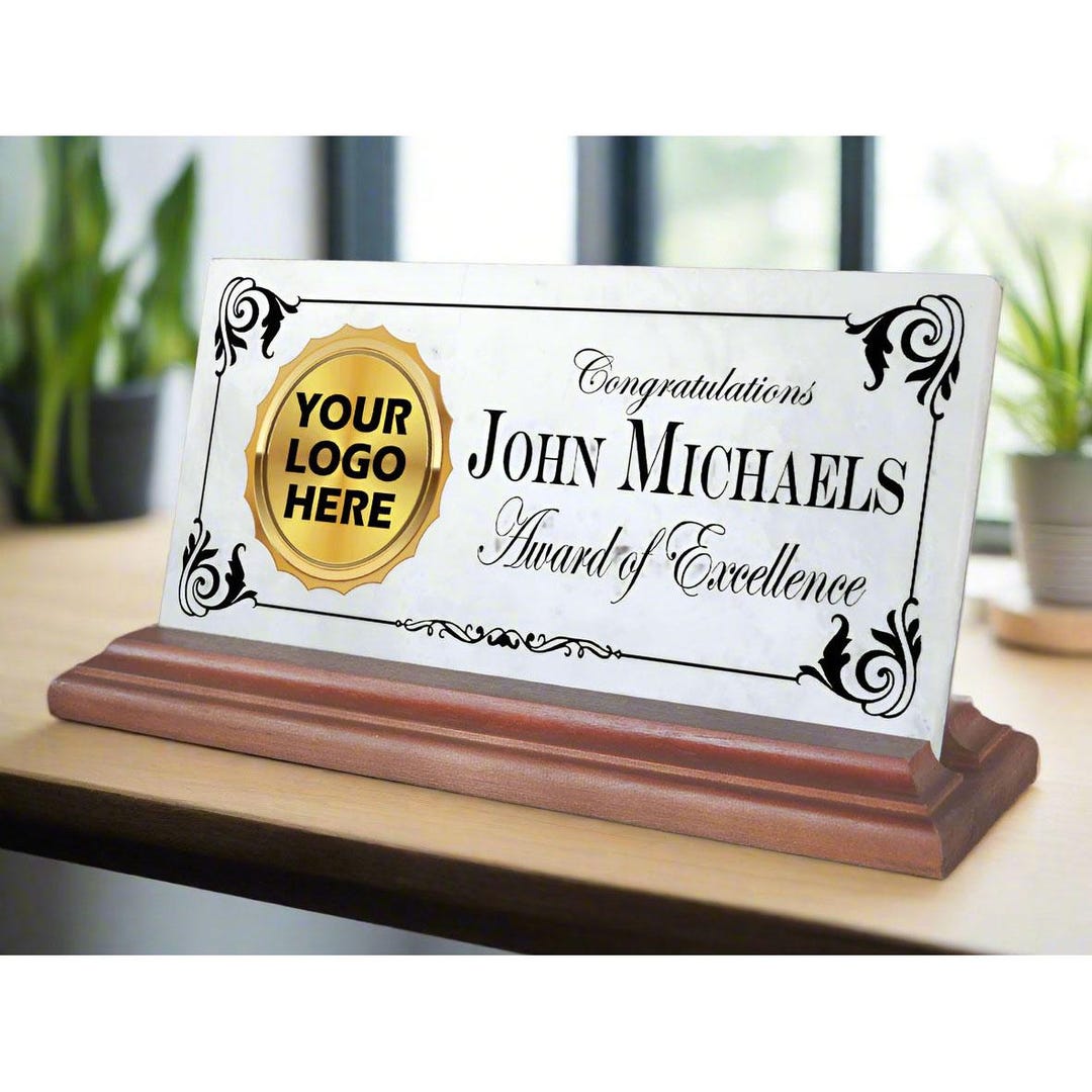 Personalized Marble Award Plaque WITH YOUR LOGO for Desk Shelf Mantle ...