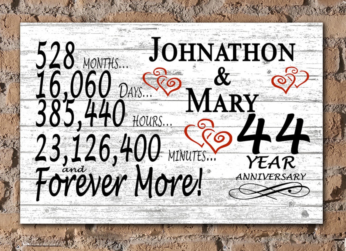 44 Year Anniversary Gift PERSONALIZED 44th Wedding Anniversary - Etsy