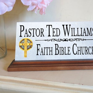 Personalized Marble Church Desk Nameplate: Clergy Gift With Gold Cross ...