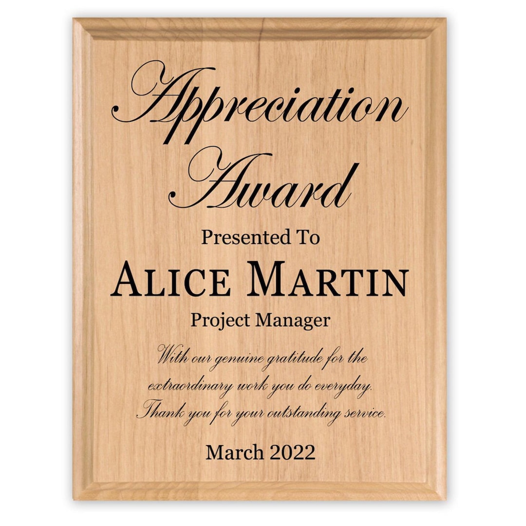 Personalized Appreciation Award Plaque Custom Appreciation Gift Sign ...