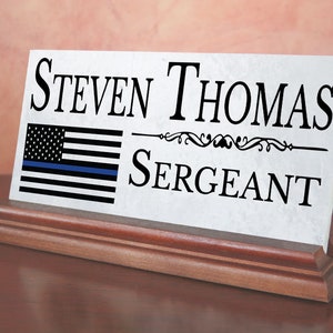 Personalized Police Desk Nameplate: Thin Blue Line Marble Plaque - Etsy