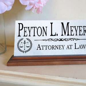 Personalized Attorney Desk Name Plate: Solid Marble, Hardwood Base - Etsy
