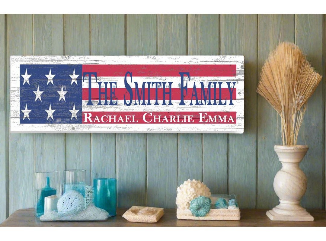 Custom American Flag Family Name Sign: Rustic Wood Decor - Etsy