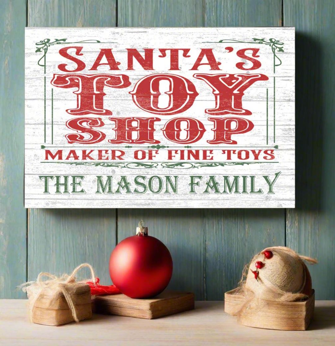 Personalized Santa's Toy Shop Sign: Solid Wood Christmas Decoration - Etsy