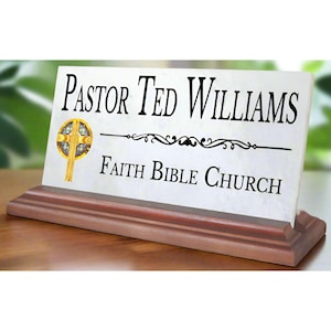 Personalized Marble Church Desk Nameplate: Clergy Gift With Gold Cross ...