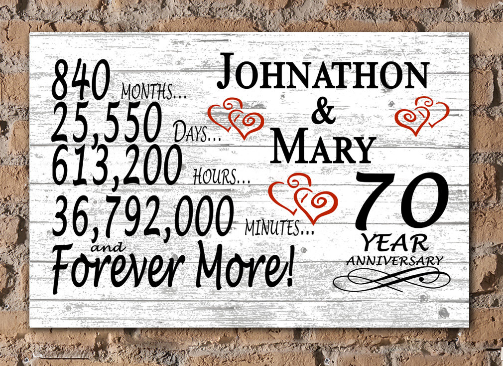 70 Year Anniversary T Personalized 70th Wedding Anniversary Etsy