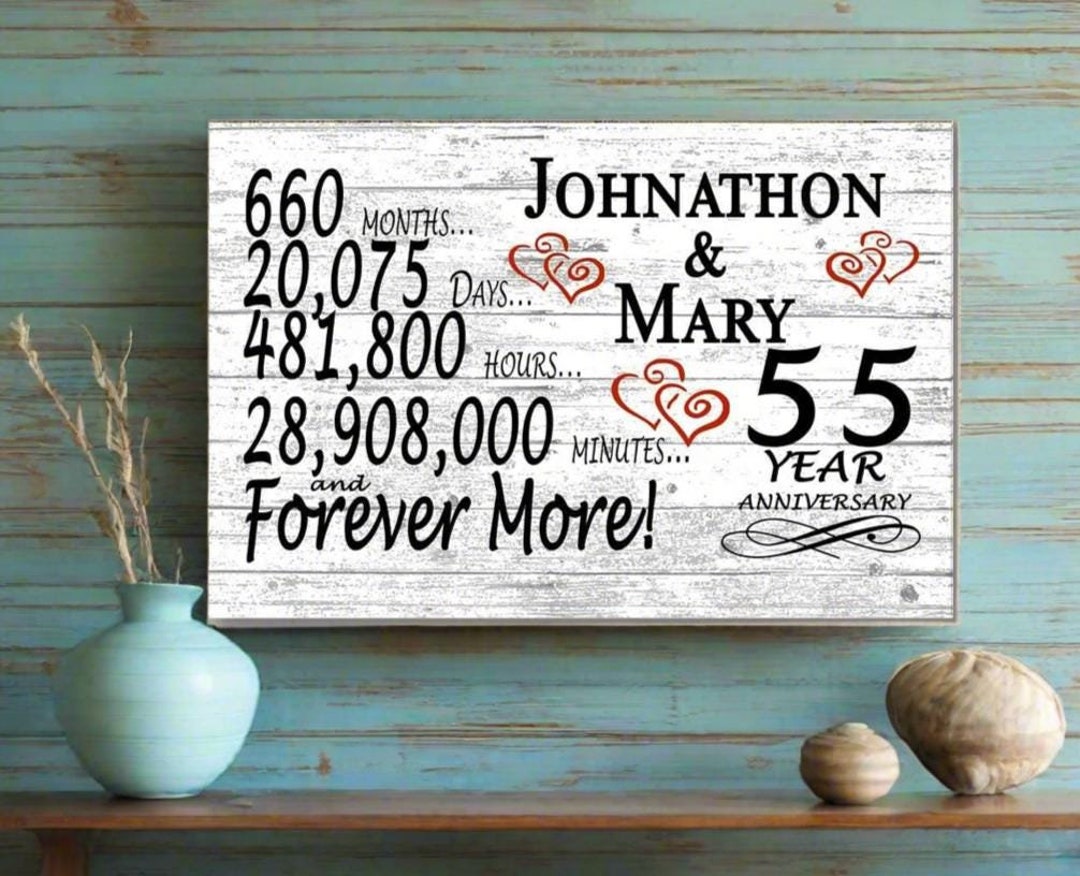 Personalized 55th Anniversary Sign: Custom Solid Wood Gift - Etsy