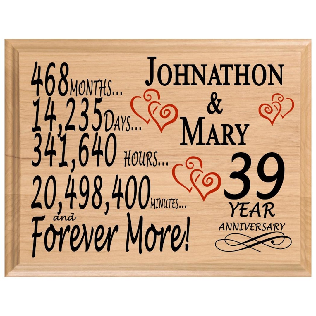 Personalized 39th Anniversary Gift - Solid Maple Wood - Printed Couple ...