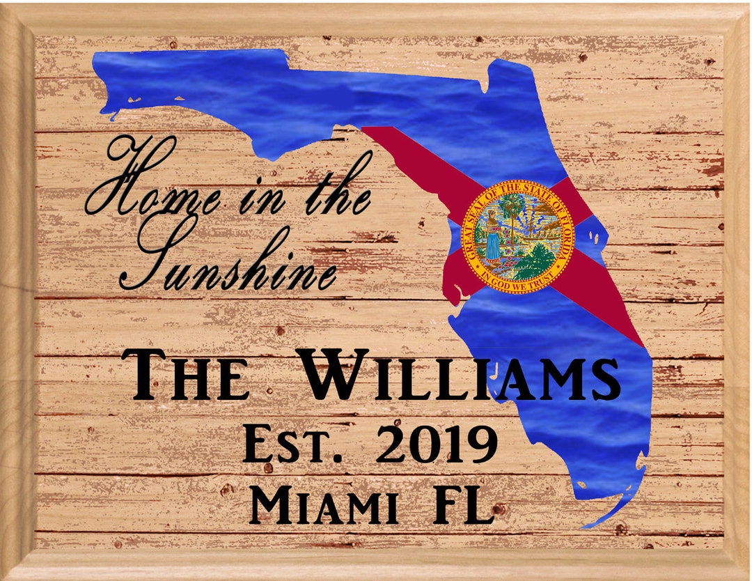 Customized Florida Home Sign Solid Maple Wood Personalized New Home ...
